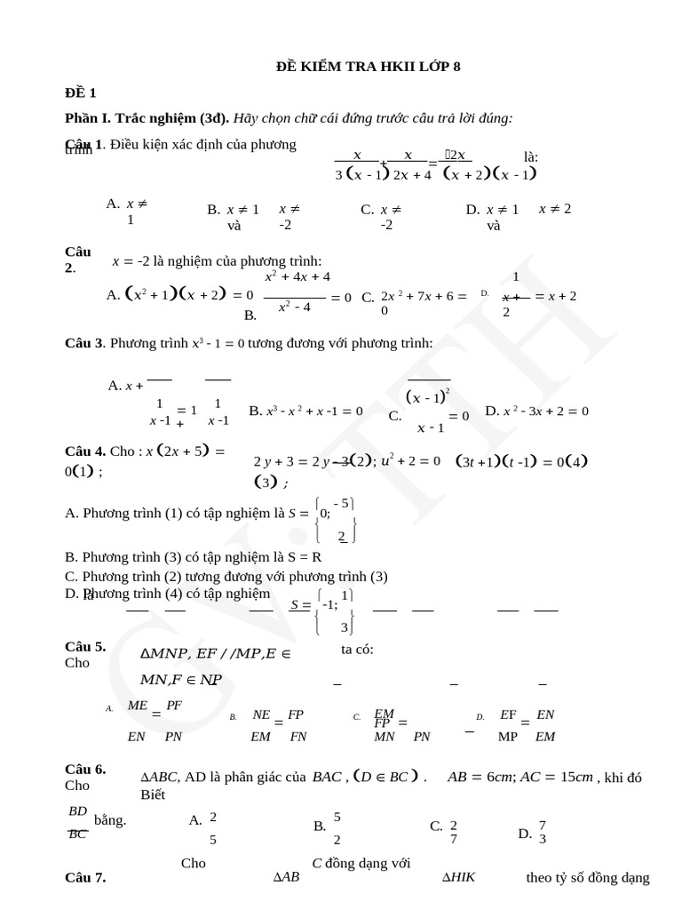23 ĐỀ KIỂM TRA HKII LỚP 8 | PDF