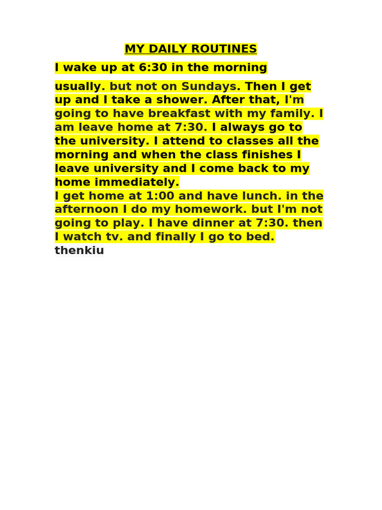 Daily Routine of a University Student | PDF