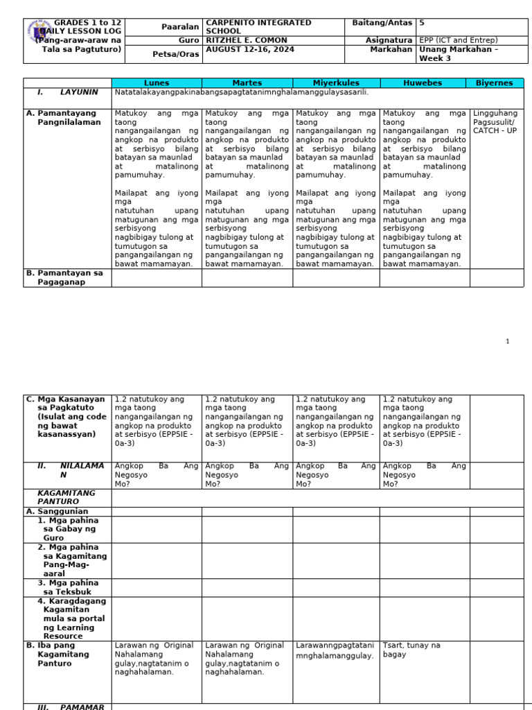 DLL WEEK 3 epp ict(WITH AGRI) 2024-2025 | PDF