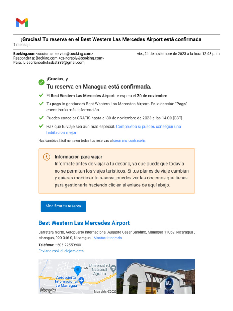 Reserva confirmada en Managua | PDF