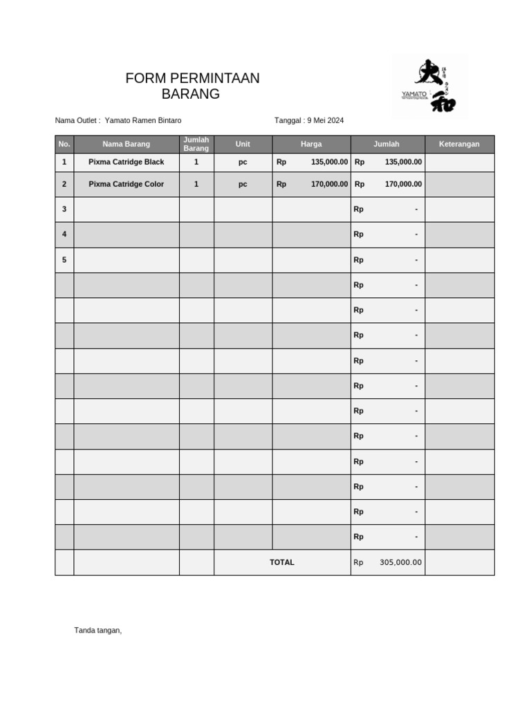 Form Permintaan Barang 001 | PDF