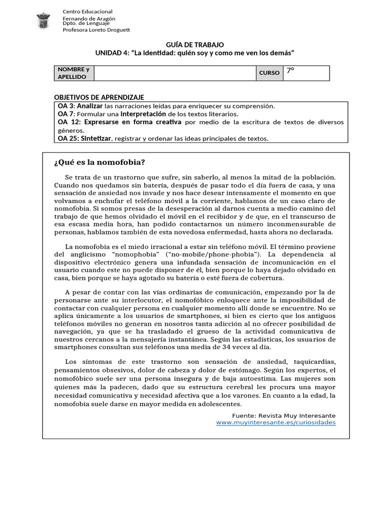 Guía de Trabajo 5 - La Nomophobia | PDF | Sicología