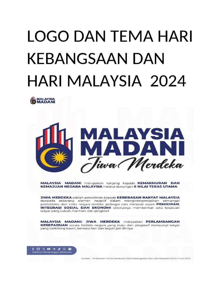 Tema Hari Kemerdekaan Malaysia 2024 | PDF