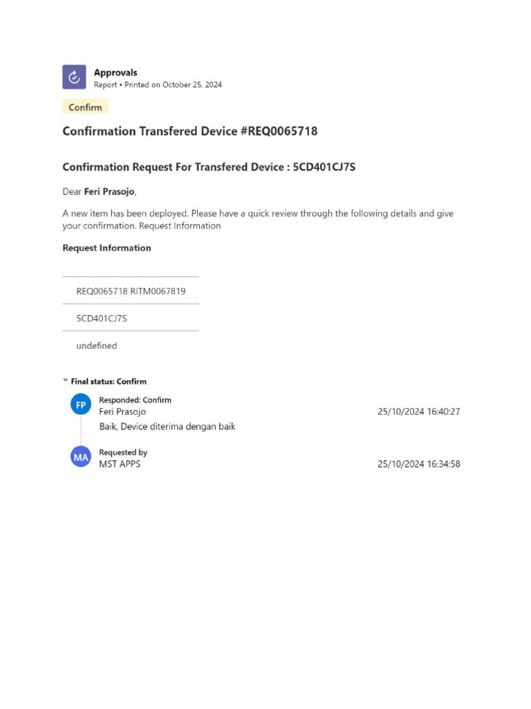 Confirmation Transfered Device #REQ0065718 | PDF