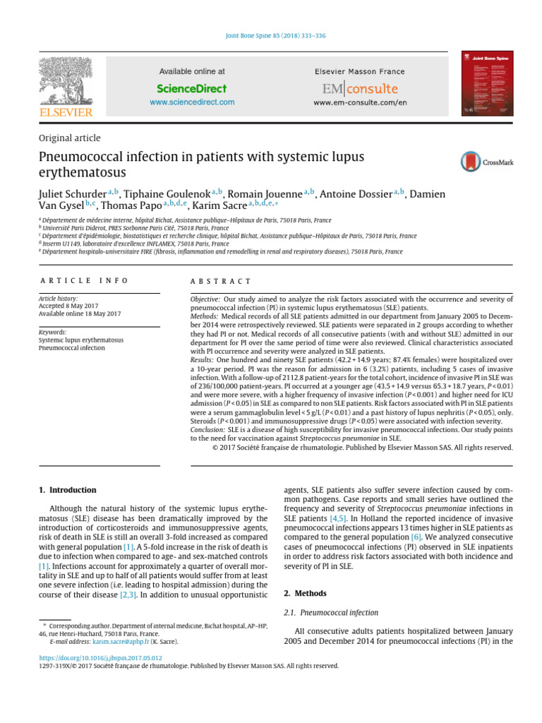 Pneumococcal Infection in Patients With Systemic Lupus Erythematosus ...