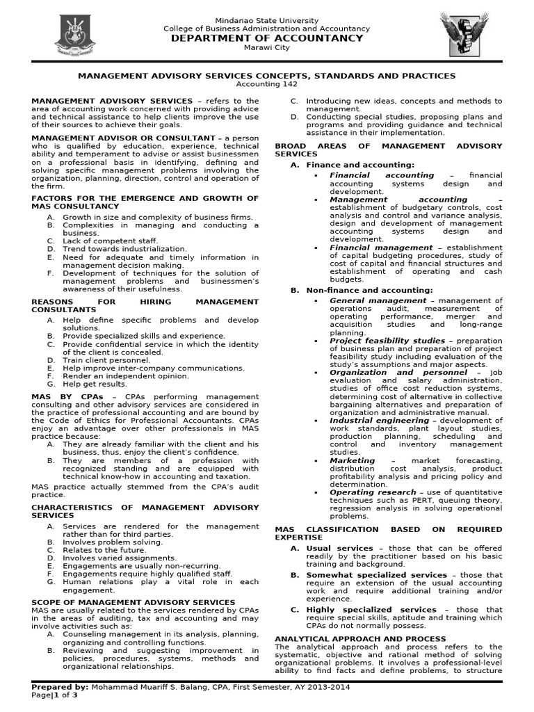 MAS Concepts, Standards and Practices - Unedited | PDF | Certified Public Accountant | Consultant