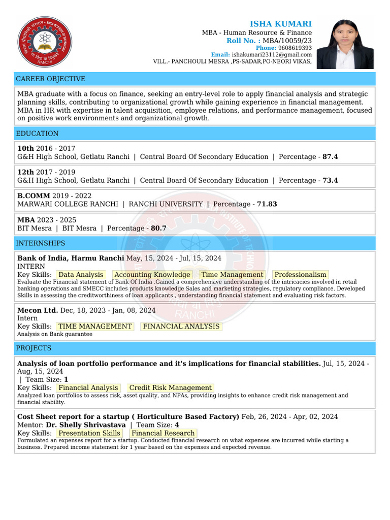 CV Student Bit TP Mba 10059 23 20241124112520 | PDF | Banks | Risk
