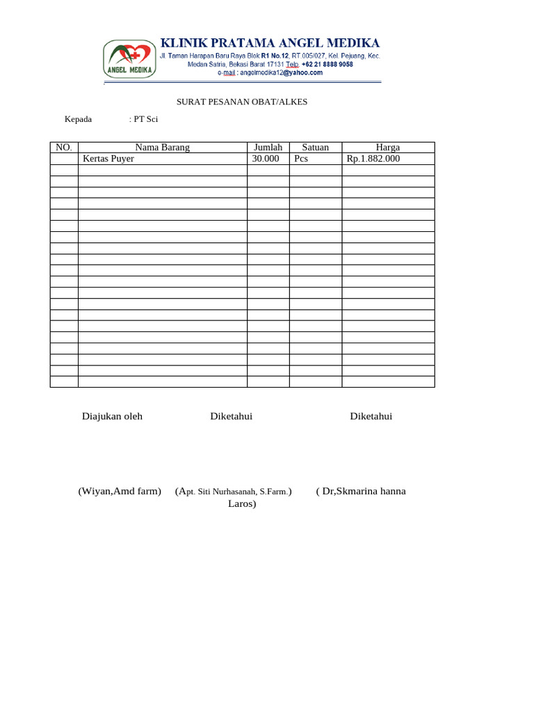 Surat Pesanan Obat PT SCI | PDF