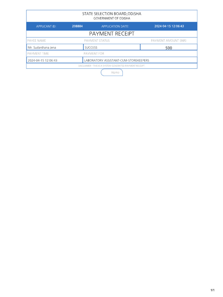 SSB Odisha Payment | PDF