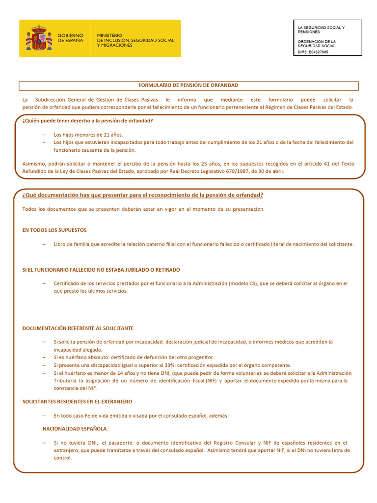 Orfandad | PDF | Documento de identidad | Pensión