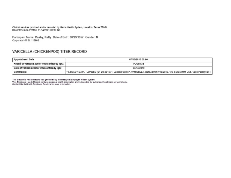 Varicella Titer - Kelly Casby | PDF
