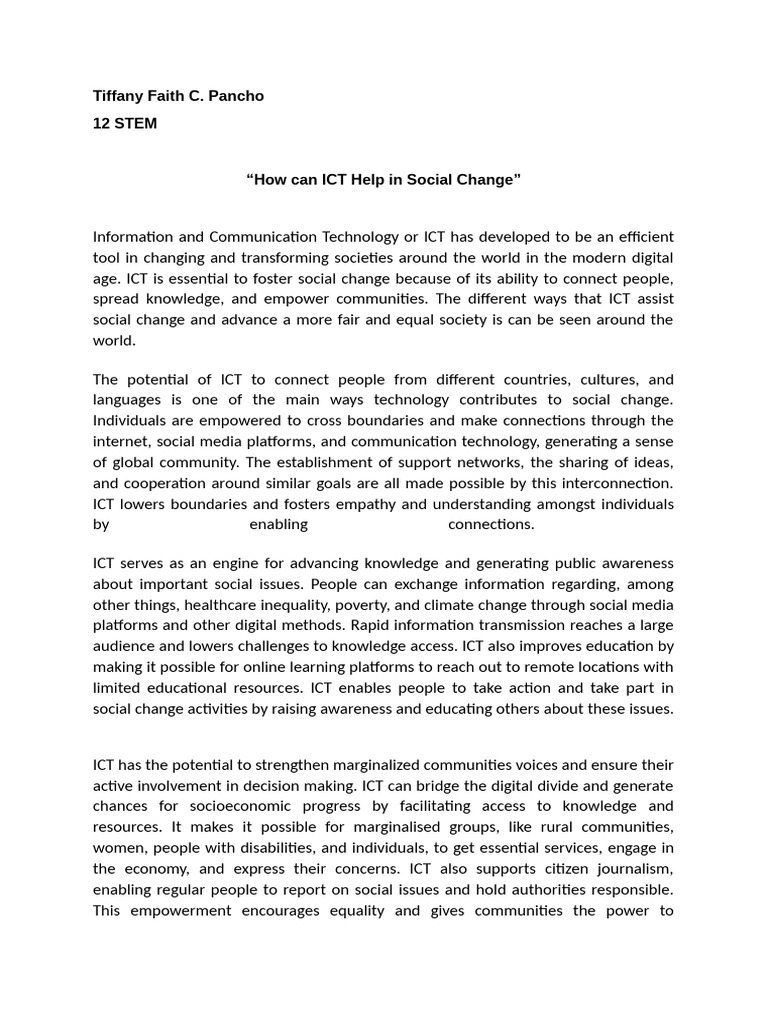 ICT Essay | PDF | Information And Communications Technology | Empowerment