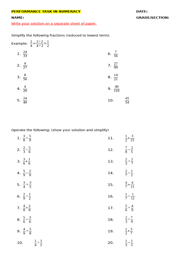 Performance Task in Numeracy | PDF