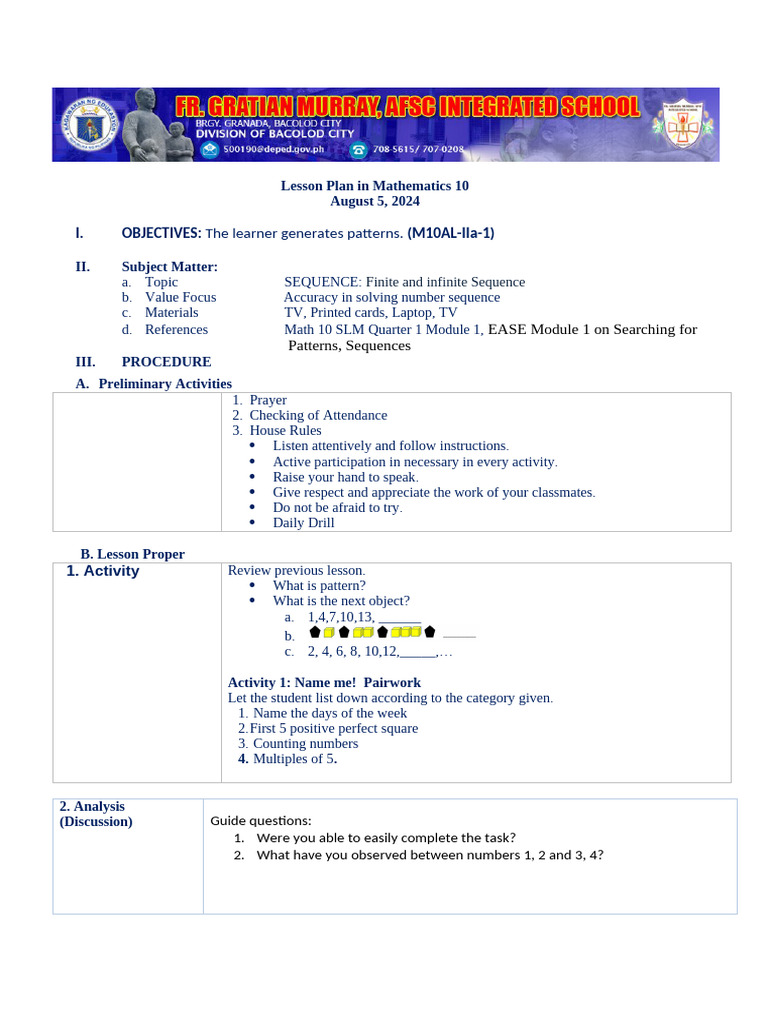 LP - Lesson2 - Finite-Infinite - NTH Term - Aug 5 | PDF | Sequence ...