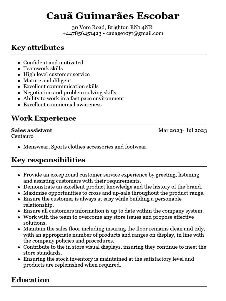 Resume Cauã Guimarães Escobar | PDF