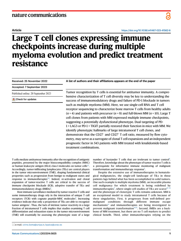 Large T Cell Clones Expressing Immune | PDF | T Cell | Immunotherapy