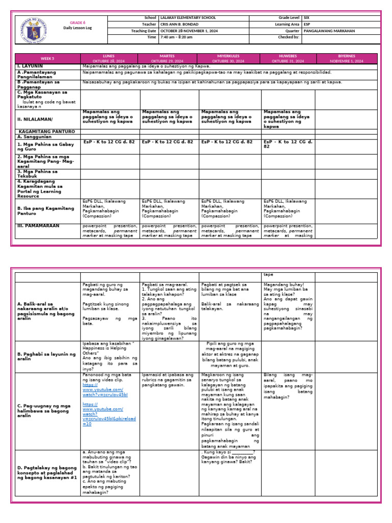 Q2 Week5 DLL Esp6 | PDF