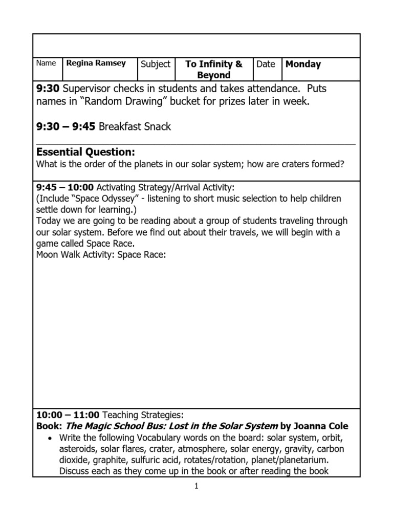 Magic School Bus Solar System Lesson Plan | PDF | Planets | Solar System