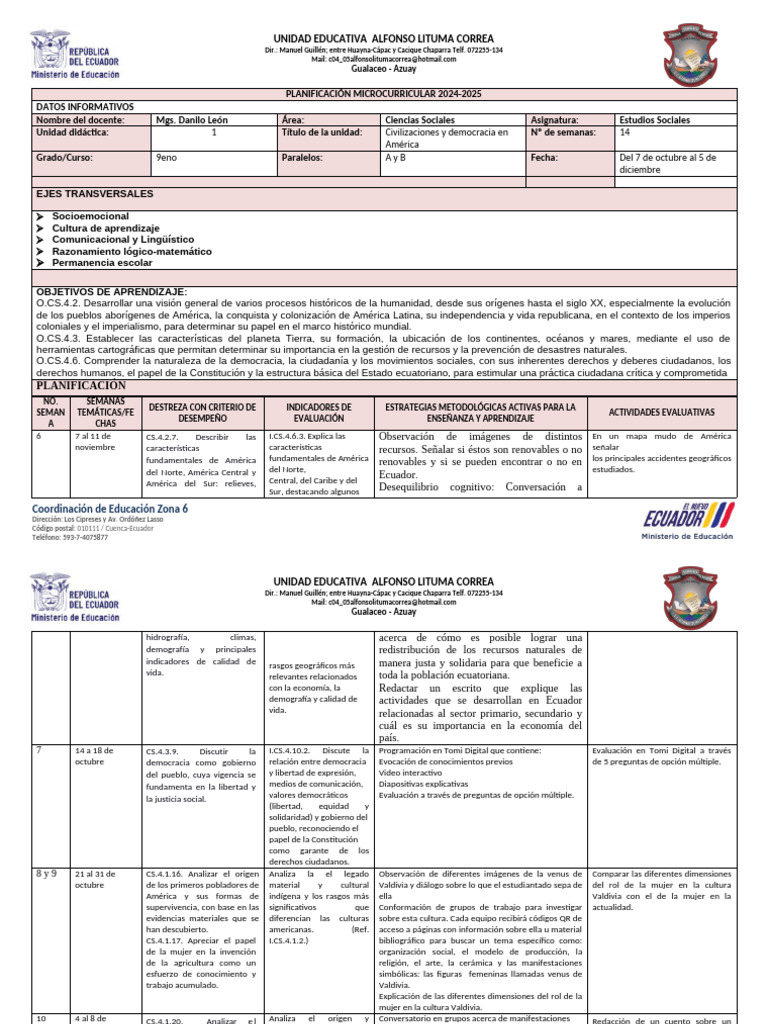 EESS 9eno Planificación 2do Trimestre | PDF | Imperio Inca | Aprendizaje