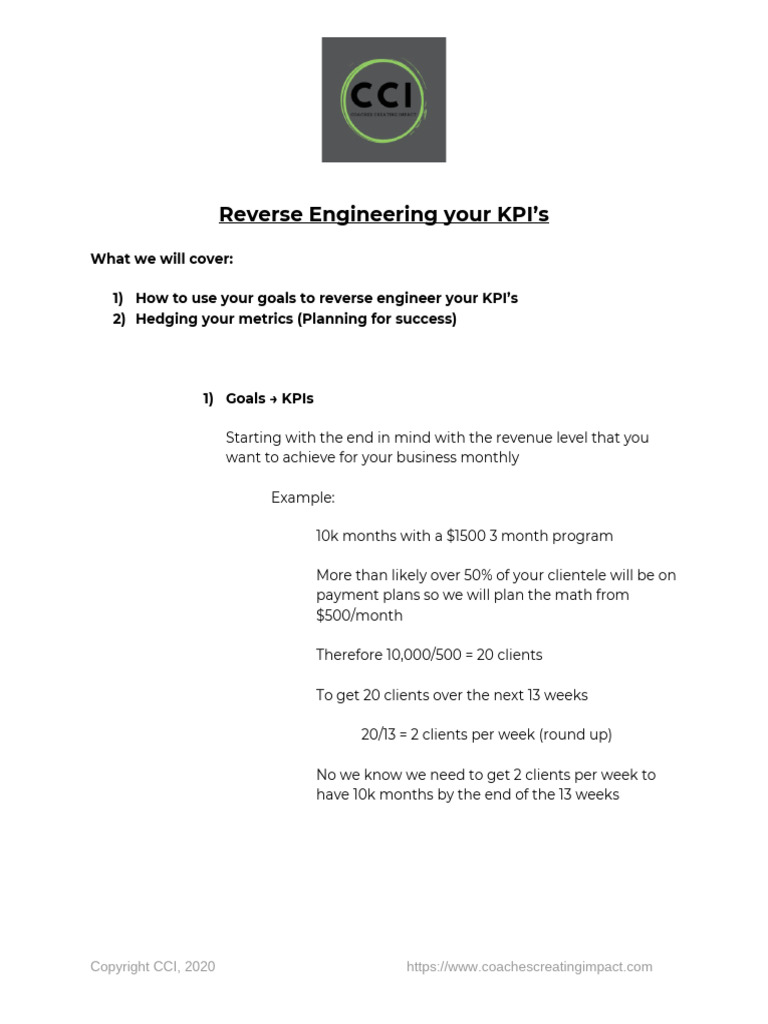 Week 5.4 Reverse Engineering Your KPI S | PDF | Business | Financial Markets