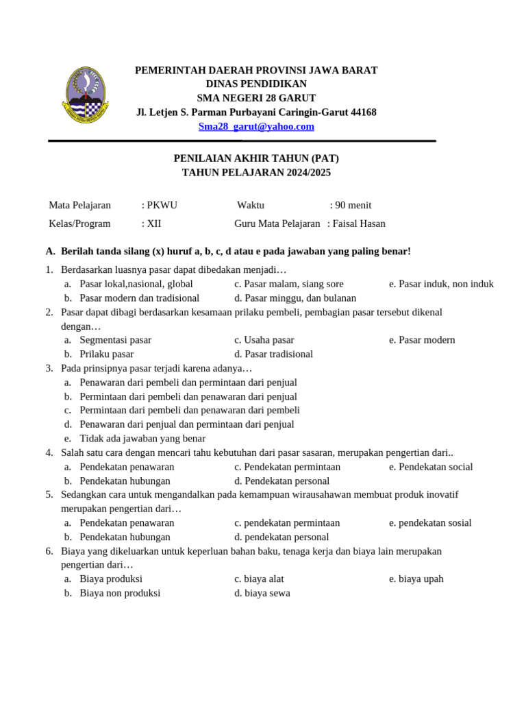 PAT PKWU kelas XII | PDF