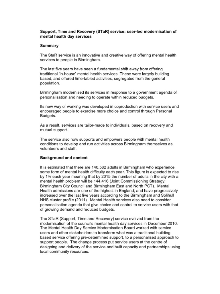 STaR Briefing Paper - Mental Health User-Led Services | PDF | Recovery ...
