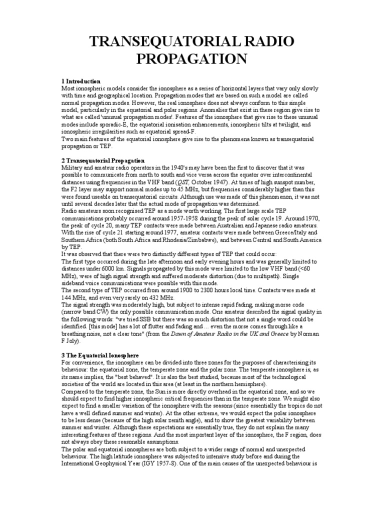 Trans Equatorial | PDF | Ionosphere | Radio Propagation