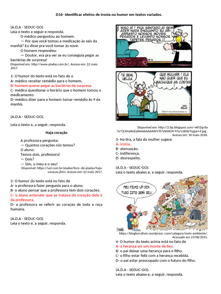 D16- Identificar Efeitos de Ironia Ou Humor Em Textos Variados. | PDF ... D16- Identificar Efeitos de Ironia Ou Humor Em Textos Variados. | PDF ...
