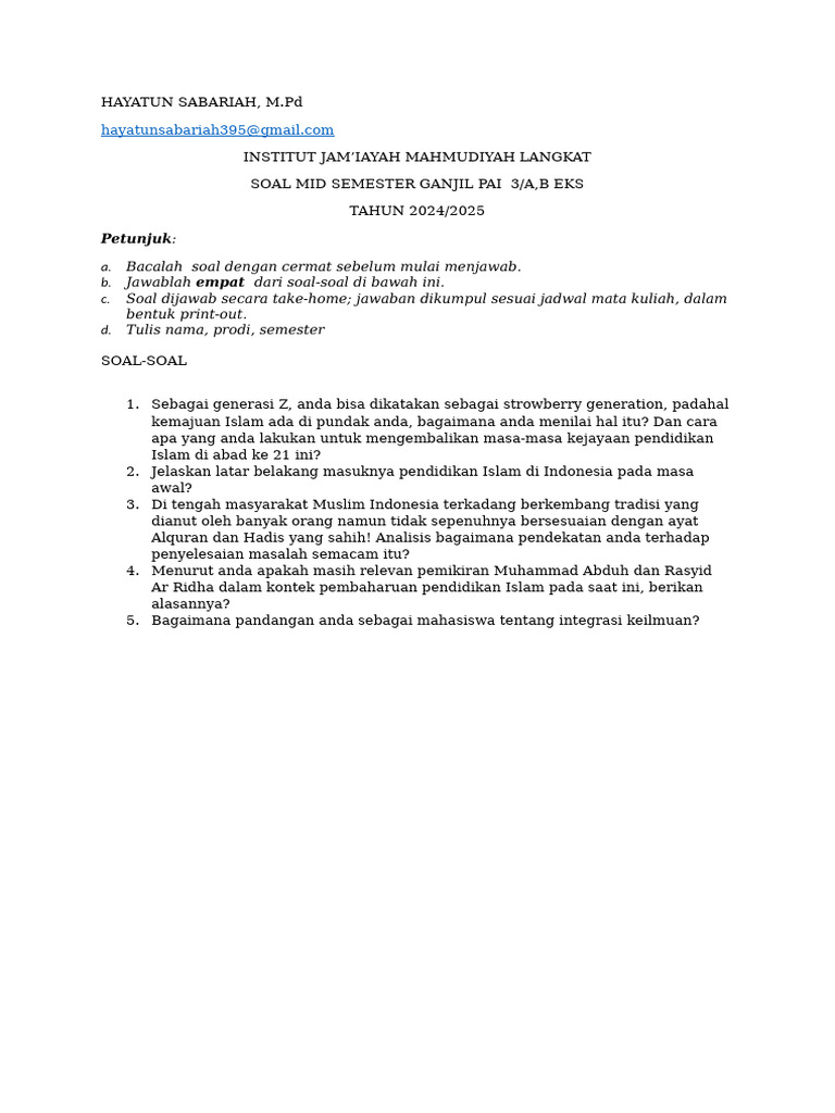 Mid Semester 3 Eks Pai | PDF