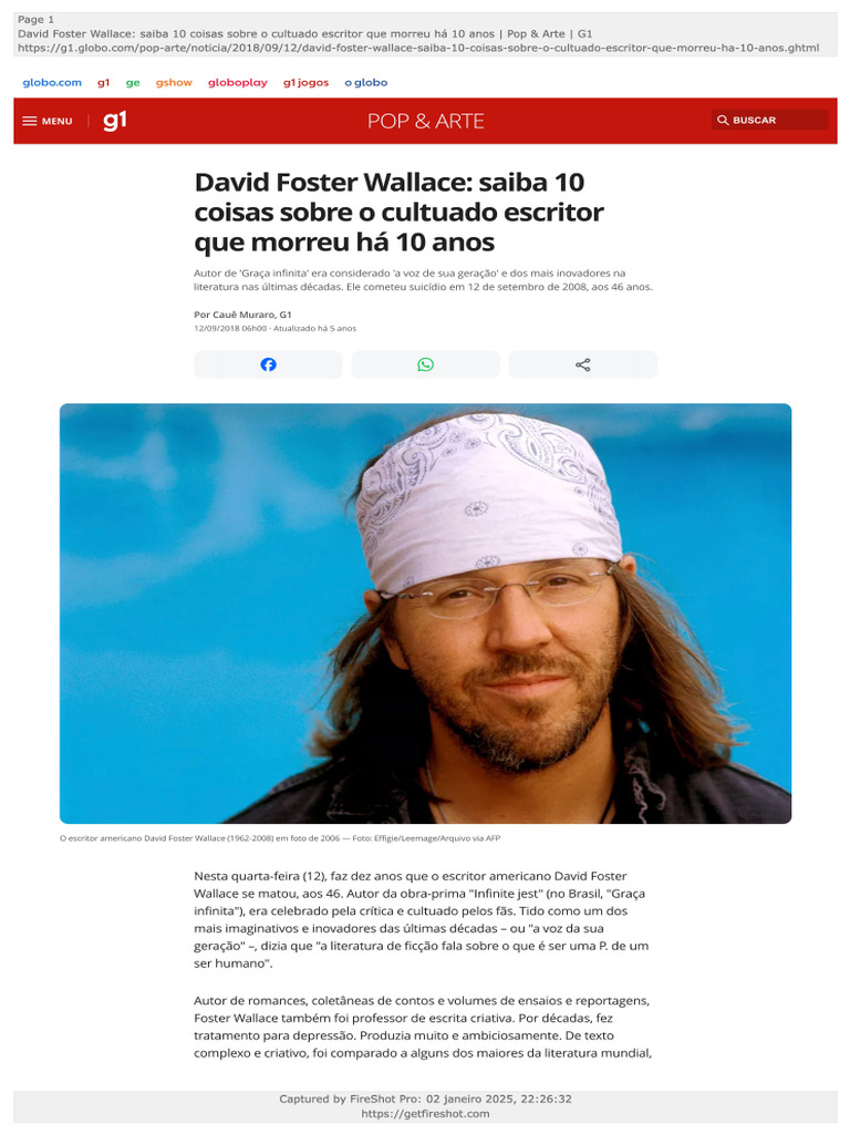 David Foster Wallace: Legado e Controvérsias | PDF | Depressão