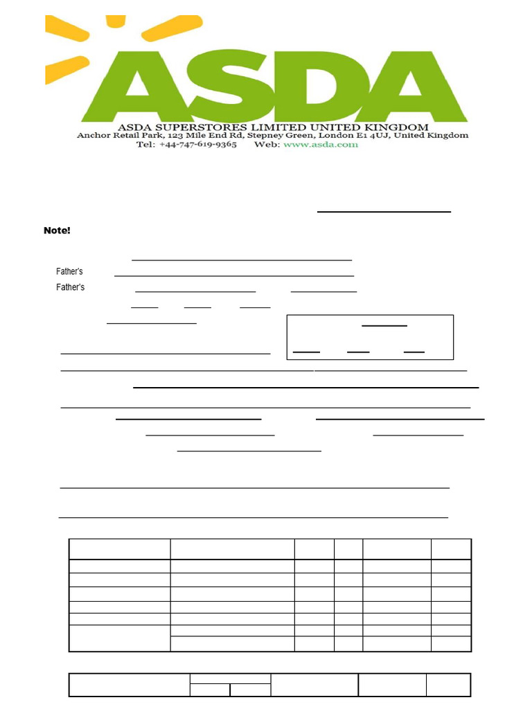 Asda Stores Employment Application Form | PDF | Justice | Crime & Violence