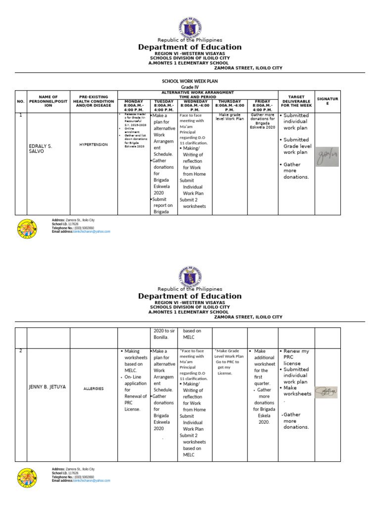 2020 School Workweek Plan Grade 4 | PDF