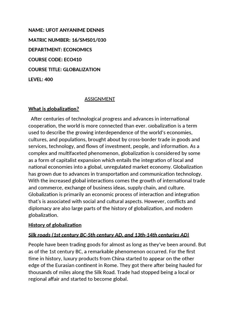 1586868269Eco_410_Assignment_(Globalisation) | PDF | Globalization | Economic Growth