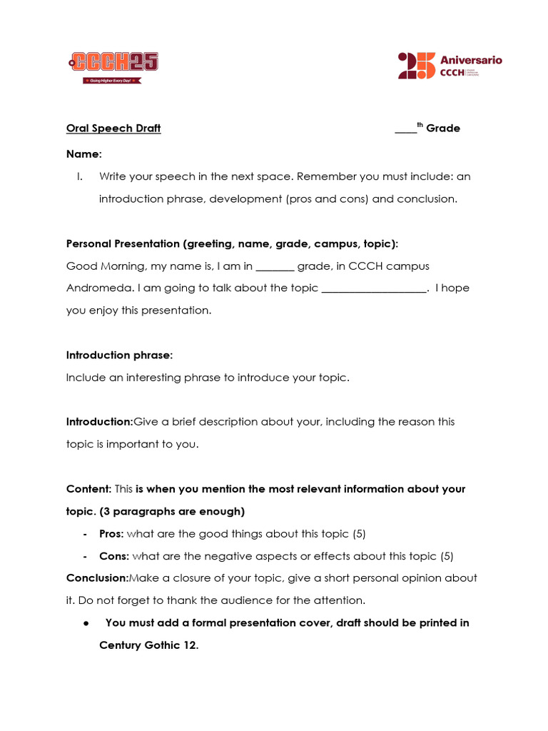 Oral Speech Format 2024 | PDF