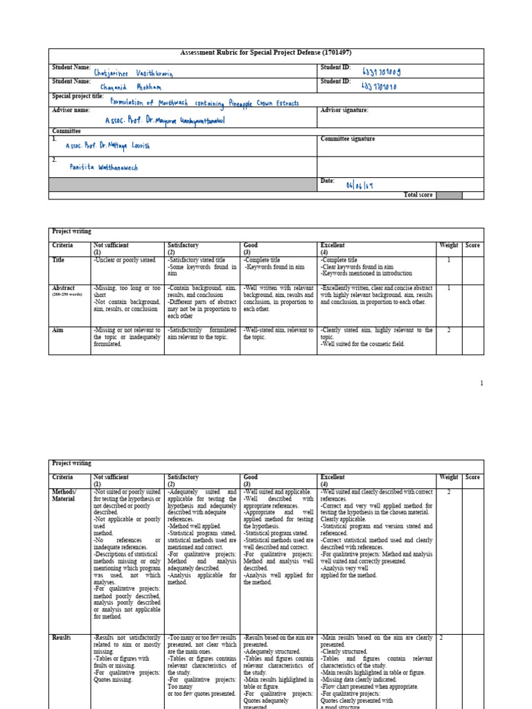Assesment Rubrics For Paper Writing and Oral Presentation | PDF ...