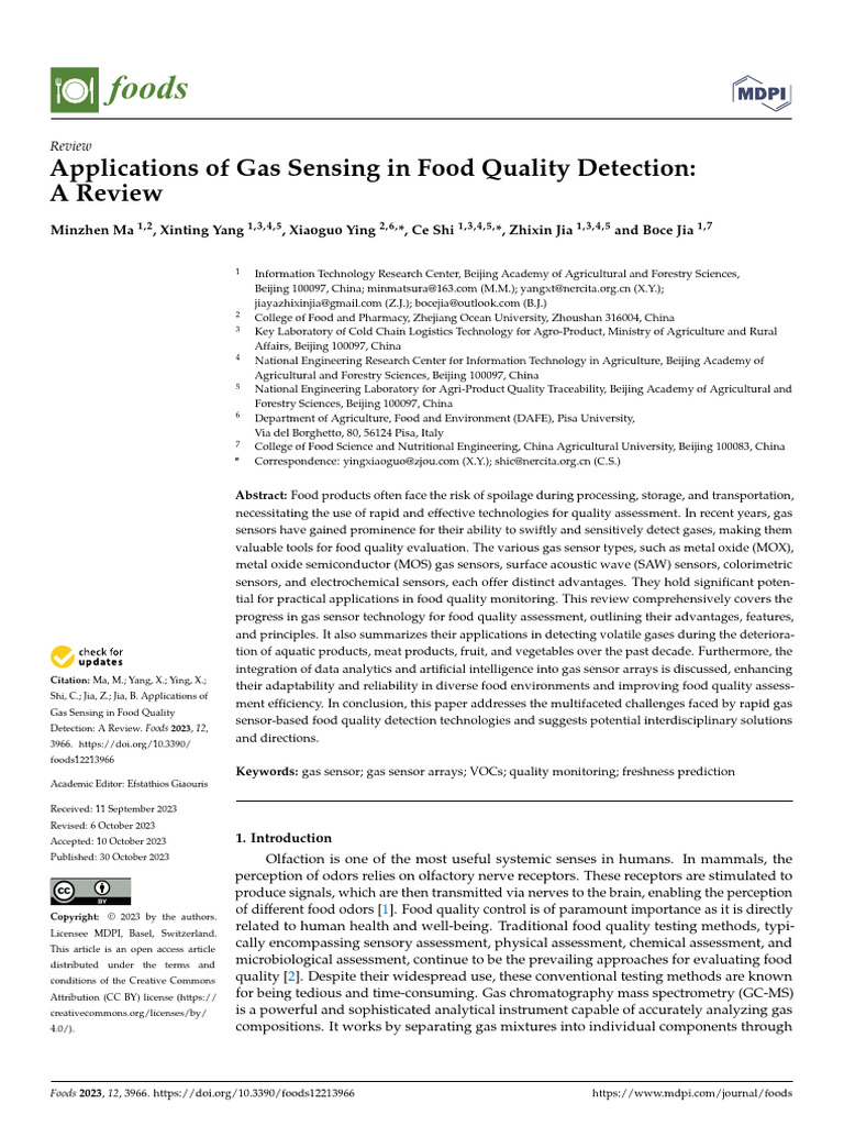 Foods 12 03966 v2 | PDF | Volatile Organic Compound | Sensor