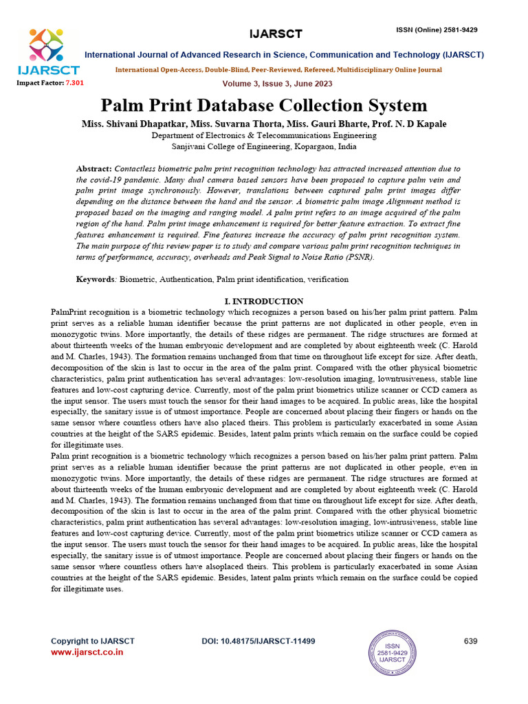 palm reff 1 | PDF | Biometrics | Fingerprint