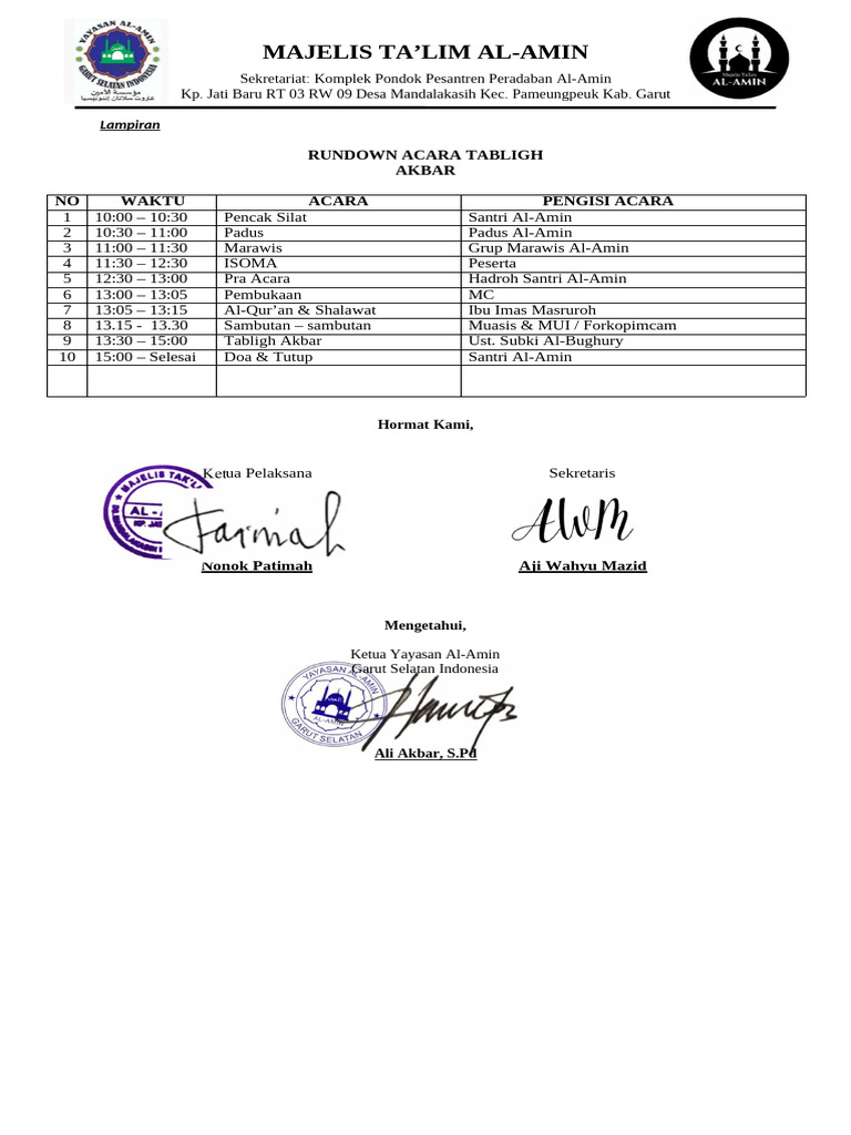 Rundown Acara Tabligh Akbar | PDF