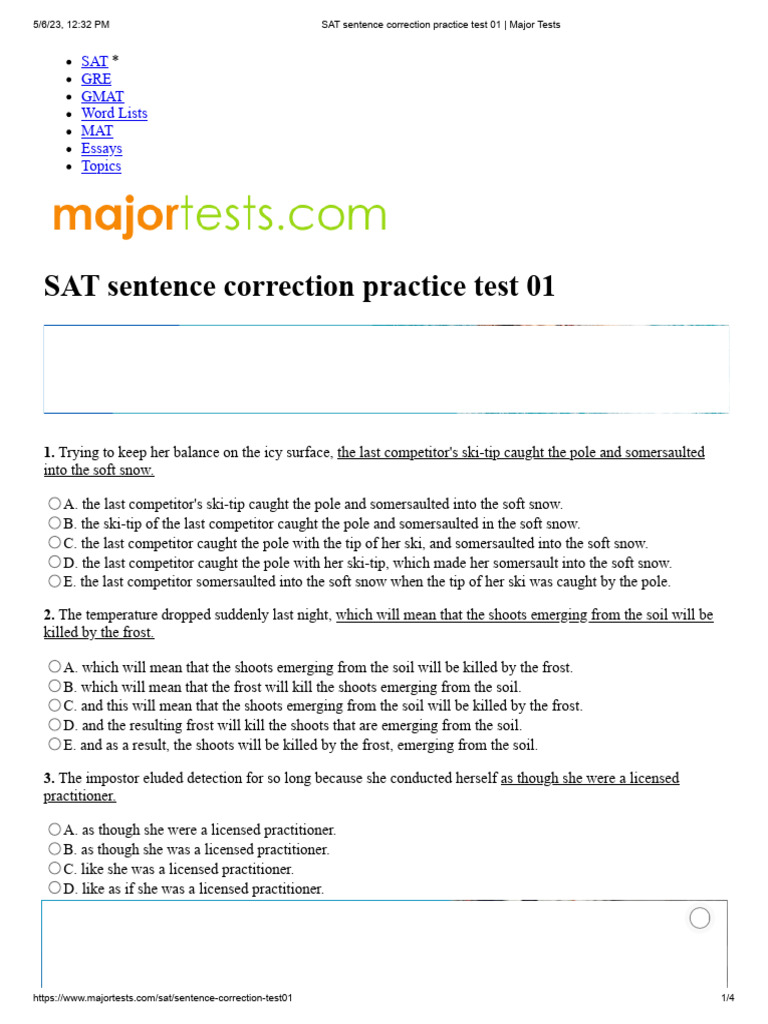 SAT sentence correction practice test 01 _ Major Tests | PDF | Sat