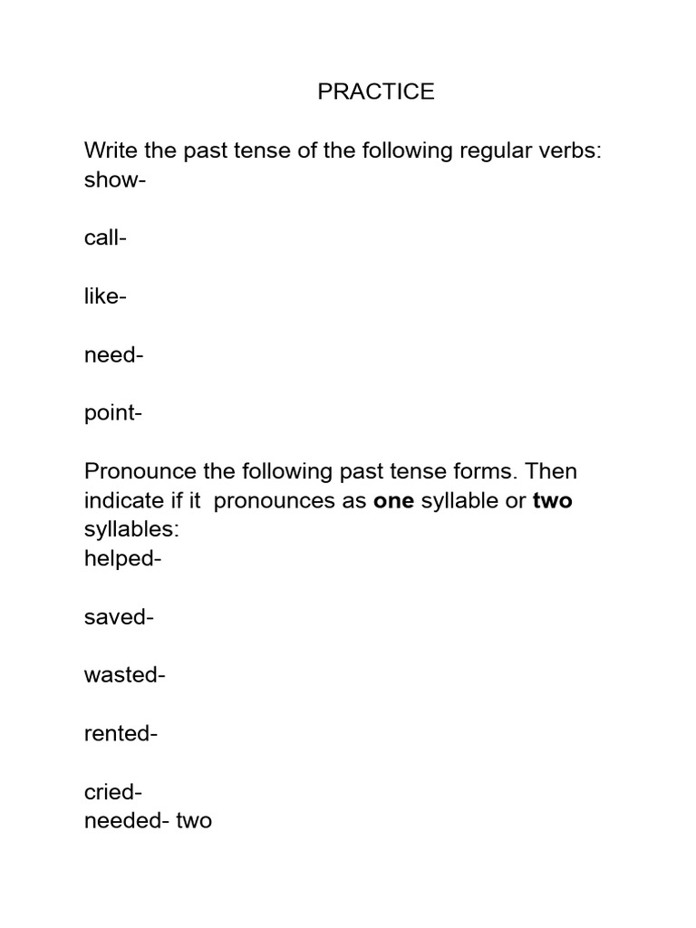 Practice Past Tense Regular Verbs | PDF
