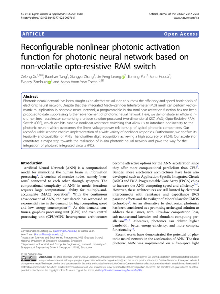 Reconfigurable nonlinear photonic activation function for photonic ... Reconfigurable nonlinear photonic activation function for photonic ...