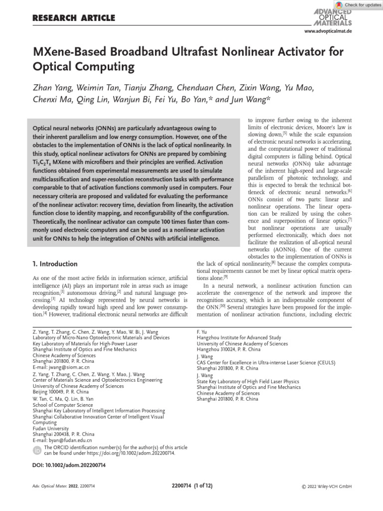 Advanced Optical Materials - 2022 - Yang - MXene Based Broadband ...