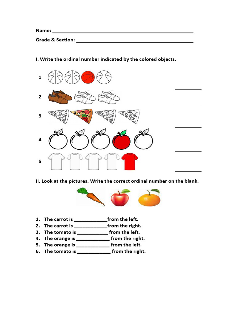 Ordinal Number Practice Worksheet | PDF