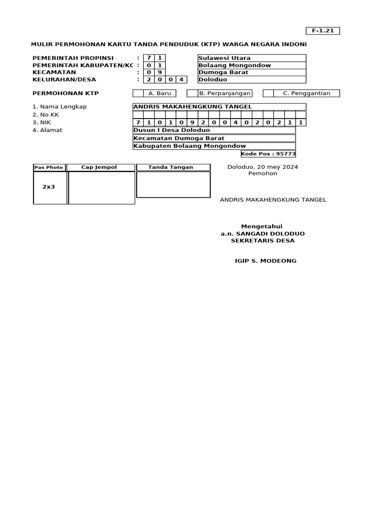KET.PERMOHONAN E-KTP (1) | PDF