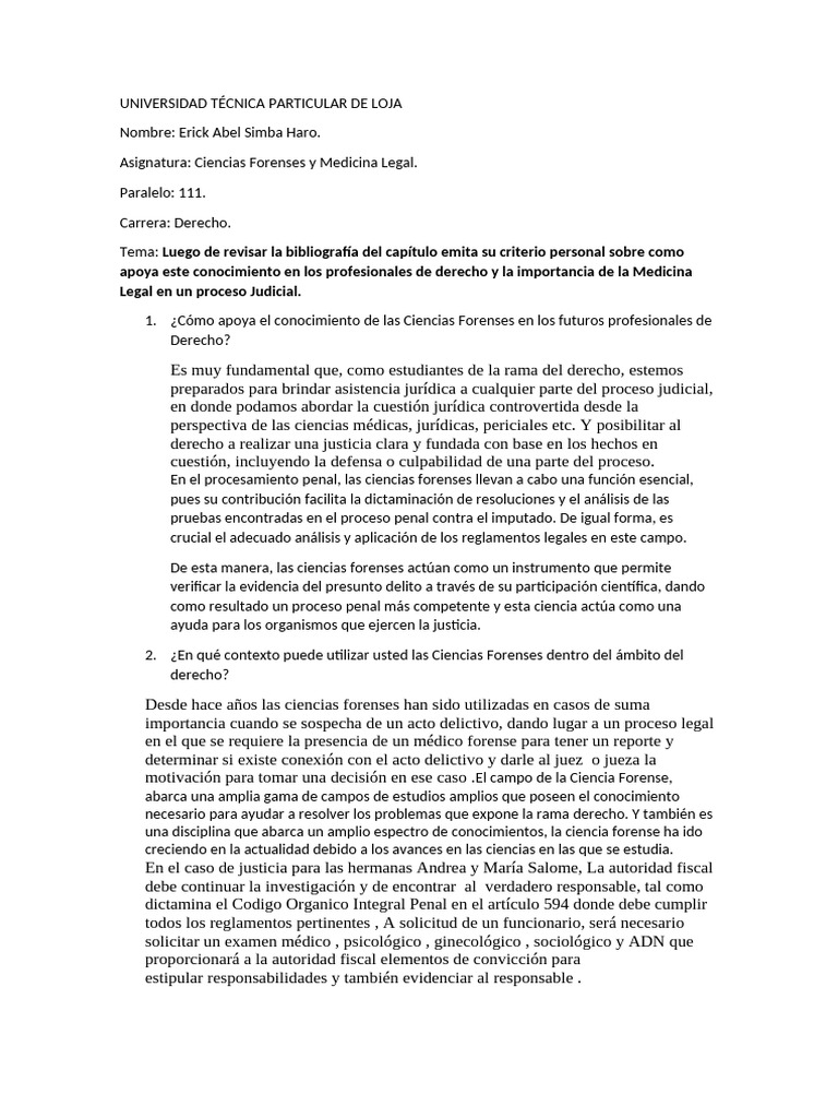 Deber Utpl 6 | PDF | Ciencia forense | Jurisprudencia médica