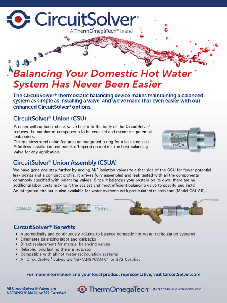 CSU-CSUA-CSUAS-Sell-Sheet | PDF | Valve | Water Heating