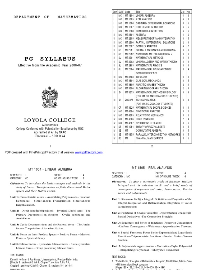 MSC Maths Syllabus | PDF