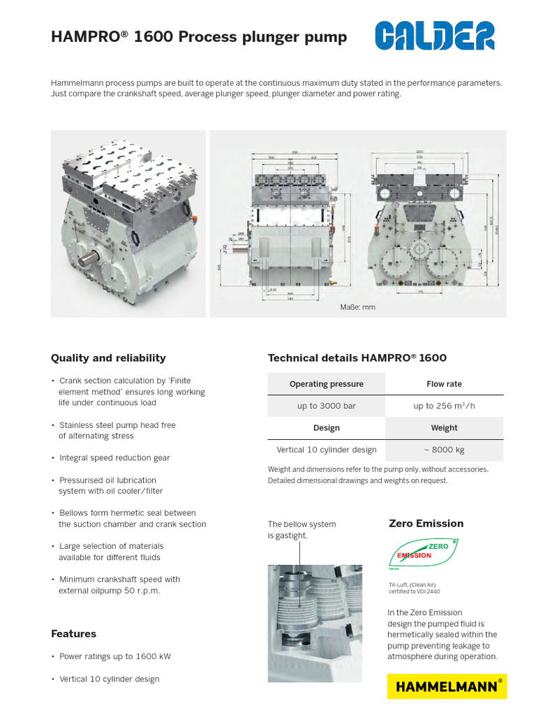HAMPRO® 1600 Plunger Pump Specifications | PDF | Pump | Mechanical ...