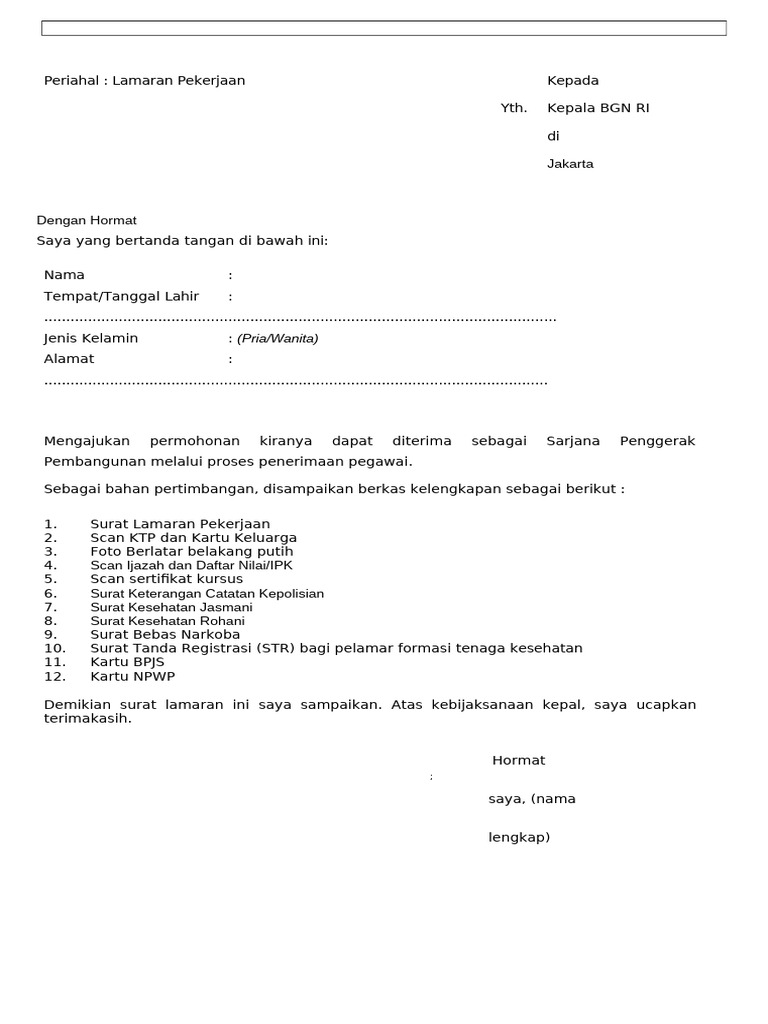 Format Surat Lamaran SPPI | PDF