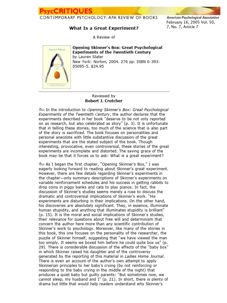 Opening Skinner S Box Great Psychological Experiments of The 3a5geq72st ...